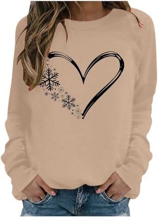 Generic 2026 Sweat-shirt &agrave; capuche d&eacute;contract&eacute; &agrave; manches longues et col rond pour la Saint-Valentin pour femme, kaki, XL