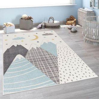 Paco Home Paco Home - Tapis Enfant Tapis Chambre Enfant Fille Garcon Montagne Etoile Nuage Bleu 200 cm rond