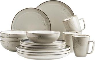 M&auml;ser Serie Pintar, hochwertiges Speise Geschirr-Set f&uuml;r 4 Personen, 16-teiliges Kombiservice, braune Sprenkel und feiner Rand im Vintage Handmade Look, Por