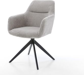 DELIFE Drehstuhl Pejo-Flex Cord Silbergrau Kreuzgestell breit Schwarz 360&deg; drehbar Wippfunktion Taschenfederkern, Esszimmerst&uuml;hle