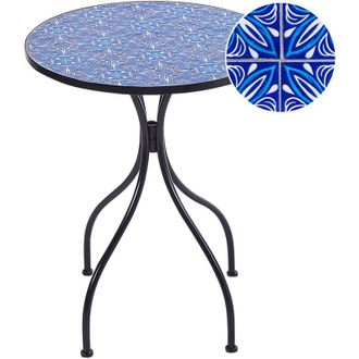 Beliani Beliani - Table de jardin vintage ronde en m&eacute;tal avec plateau en mosa&iuml;que c&eacute;ramique - 2 places - R&eacute;sistante aux intemp&eacute;ries - Dimensions 60x60x75cm