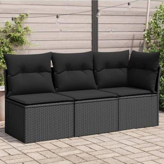vidaXL Vidaxl - Canap&eacute; de jardin avec coussins 3 places noir r&eacute;sine tress&eacute;e
