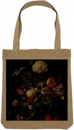 Fabulous Sac Shopping Tote Bag Aspect Lin - Jan Davidszoon de Heem Vase Fleurs Peinture Nature Morte - Sac de Courses Toile Epaisse 360g Beige Naturel Cabas Po