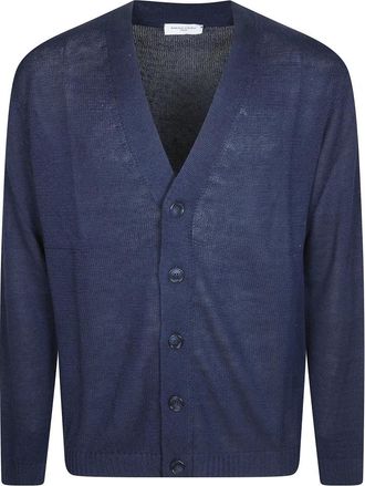 Daniele Fiesoli Homme, Pulls, Bleu, Taille: L Cardigan Misto Lino