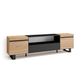 Skraut Home | TV-Schrank, Lowboard | f&uuml;r Wohnzimmer und Esszimmer | 200x57x35cm | F&uuml;r TV-Ger&auml;te bis zu 80 | Industriedesign | Moderner Stil | Eiche Schwarz