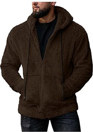Generic V&ecirc;tements dext&eacute;rieur &agrave; capuche en fourrure pour homme - Veste dhiver douce et moelleuse &agrave; manches longues - Solide - Polaire &eacute;paisse - Veste dext&eacute;rieu