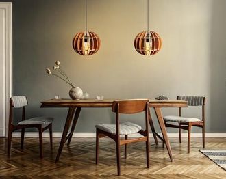 Opviq Elegant Sphere Chandelier (2 Pieces), Walnut Color, 60 cm Height | Adjustable Cable, E27 Socket, Modern Scandinavian Design | Perfect for Home Decor