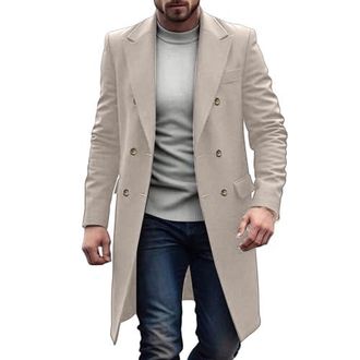 Generic Trench-coat surdimensionn&eacute; &agrave; revers crant&eacute; pour homme, veste longue &agrave; double boutonnage, manteau dhiver chaud pour les affaires, d&eacute;contract&eacute;, caban mi