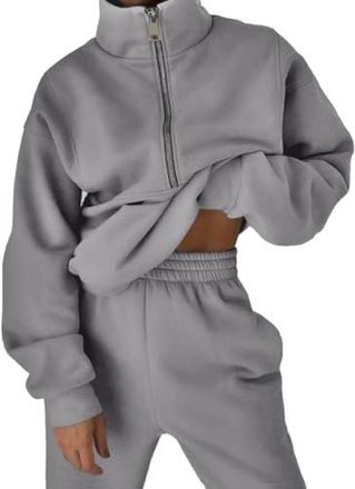 Generic V&ecirc;tements pour femme, pantalon, costume pour femme, ensemble de jogging pour femme, demi-fermeture &eacute;clair, 2 tenues, pantalon de jogging, ensemble che