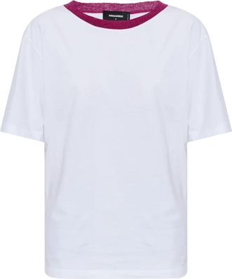 Dsquared2 Baumwoll-T-Shirt mit besticktem Logo - - Tops - Damen - Wei&szlig; - 2XS
