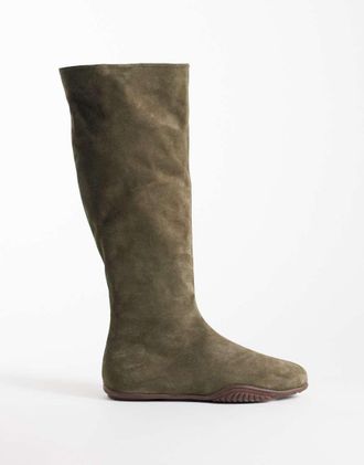 Bronx Tyl-aa bottes montantes &agrave; bout rond en daim kaki-Vert