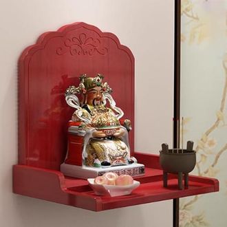 Generic Table dautel de sanctuaire de statue de Bouddha fix&eacute;e au mur, table dencens de niche bouddhiste de pri&egrave;re en bambou, table dautel de statue de Bouddha