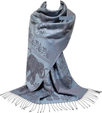GFM Écharpe style pashmina motif éléphant pour femme (ELPASH-C), Bleu clair/gris., L