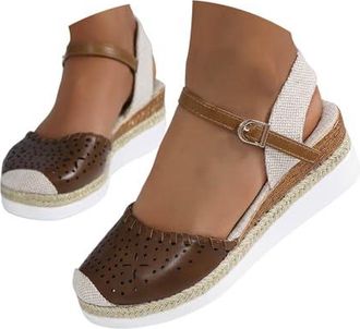 Generic Sandales orthop&eacute;diques compens&eacute;es &agrave; bout ferm&eacute; pour femme, habill&eacute;e d&eacute;t&eacute;, d&eacute;contract&eacute;e, confortable, l&eacute;g&egrave;re, sandales de marche antid&eacute;rapantes avec bo