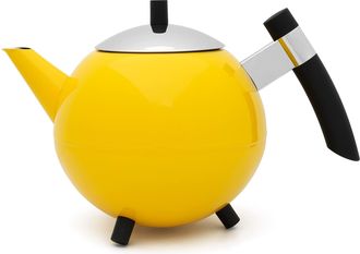 Bredemeijer große gelbe Edelstahl Teekanne 1.2 Liter doppelwandig - isolierende Kanne für längeren Teegenuss