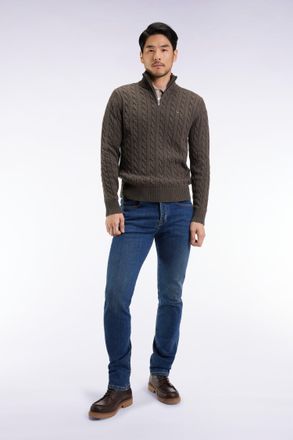 Eden Park Jean 5 Poches En Denim Stretch De Coton Pima Bleu Coupe Slim