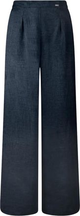 Bomboogie Femme, Pantalons, Bleu, Taille: 44 FR Pantalon Palazzo en Lin
