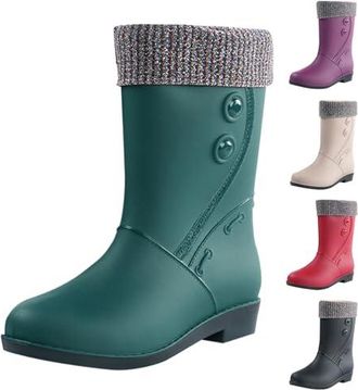 Generic Bottes de pluie mi-mollet pour femme, bottes de pluie doubl&eacute;es en peluche, bottes dhiver chaudes et confortables, bottes de jardin, imperm&eacute;ables et an