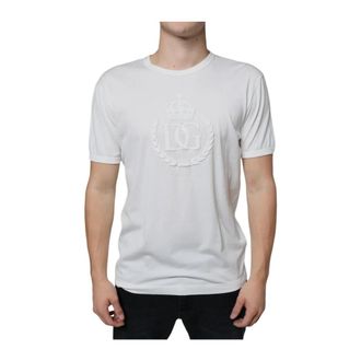 Dolce & Gabbana Wei&szlig;es Logo-gepr&auml;gtes Baumwoll-Crewneck-T-Shirt - - Tops - Herren - Wei&szlig; - XL