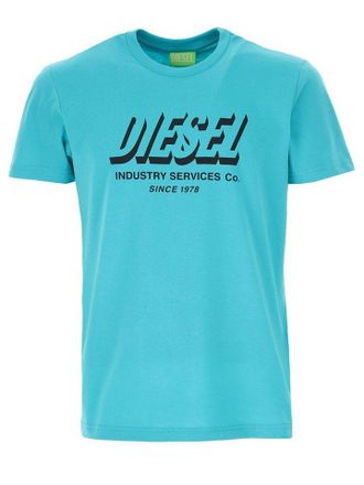 Diesel Rundhalsshirt Logo Print Slim Fit Bio Baumwolle - T-DIEGOS-A5 5II T&uuml;rkis