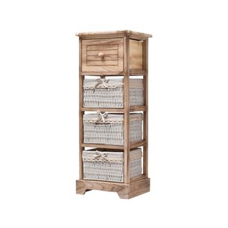 Mobili Rebecca Beistellschrank Kommode Badezimmer 1 Schublade 3 Körbe Holz Hellbraun Country Küche Wohneinrichtung - 81 x 30 x 27 cm (H x B x T) - Art. RE6106