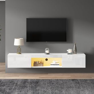 Generic LZPUOUI TV Schrank Weiss wandh&auml;ngend f&uuml;r Fernseher bis 70 Zoll mit Stauraum T&uuml;ren offenem Fach Kabelmanagement LED Beleuchtung lowboard h&auml;ngend zur Wa