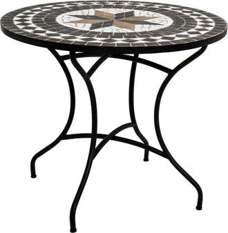 PEGANE Pegane - Table de repas ronde en mosaique coloris noir - d. 90 x h. 75 cm
