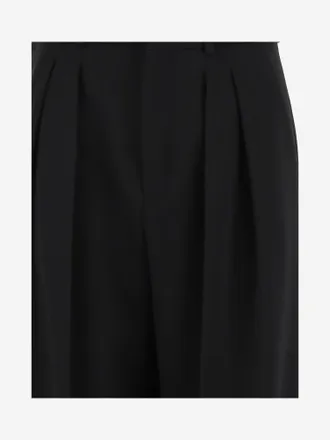Saint Laurent Womens Trousers High-Waisted Wide Leg Wool Black