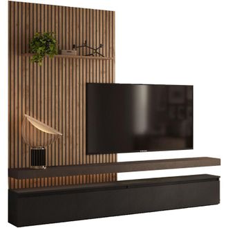 Dmora Wandregal Ostana, Modulares Wohnzimmerm&ouml;bel, Made in Italy, Standard&ouml;ffnung, Anthrazit Schwarz