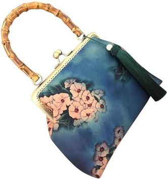Beaupretty Paquet &agrave; Main Vintage Moyen &agrave; Poign&eacute;e Bambou Paquet Fourre-Tout Imprim&eacute; Style Chinois Motifs Floraux Pochette de Rangement de Luxe pour Femmes Accesso