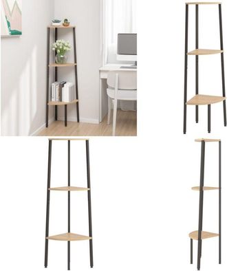 vidaXL Eckregal mit 3 Ablagen Hellbraun und Schwarz 45,5x31,5x120 cm - Eckschrank - B&uuml;cherregal - Raumsparsamkeit - Stauraum - Metallregal - Home & Living
