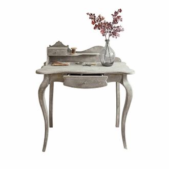 Loberon Konsole Loustain - Geschwungene Form - Romantisches Design - viel Stauraum - Aufbewahrung - Ablagetisch - Kiefernholz, antikgrau
