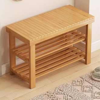 Generic Schuhbank mit stauraum schmal schuhschrank schmal Schuhbank aus Bambus Schuhregal mit 3 Ebenen schuhregal mit sitzbank for Eingangsbereich, Wohnzimmer