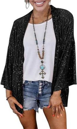 Minetom Cardigan Femme Élégant Paillettes Veste Casual Léger Manches Longues Ouvert Devant Gilet Cardigan Manteau A Noir M