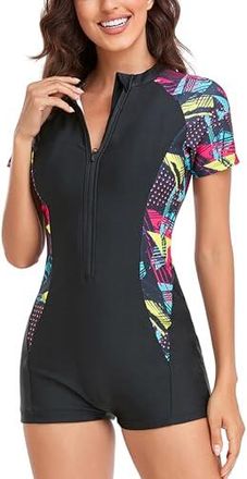 Feoya Maillot de Bain Femme Shorty Gainant Anti UV 2 Pieces Manche Longue Maillot Combinaison Surf Piscine Tag 2XL=EU L