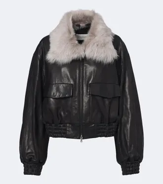 Nour Hammour Veste blouson en cuir et shearling