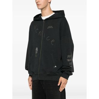 Palm Angels Graphic Print with Swarovski Crystals Hoodie - Black