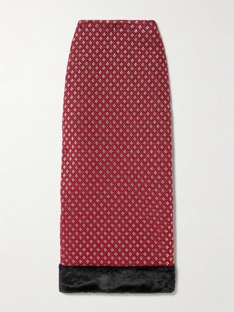 D'Estrëe Paris Jupe Midi En Jacquard Métallisé À Finitions En Poils Synthétiques Monica - Bordeaux