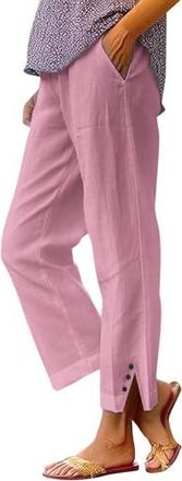 Generic Pantalon Femme Large L&eacute;ger Fluide en Lin pour Pantalon Droit pour Femme &Eacute;lastique Long Cordon De Serrage en Lin Taille Haute Coton D&eacute;contract&eacute; Jogging