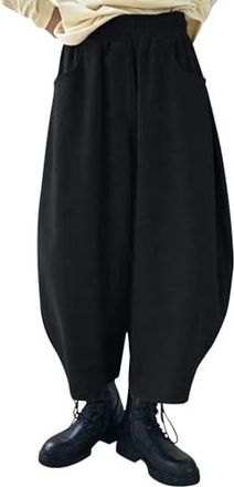 Generic Pantalon en Corduroy Barrel pour femme - Jambes larges - Vintage - Mid Baggy - Pantalon sarouel confortable - Pantalon de loisirs esth&eacute;tique - Noir - 