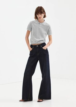 Mango Pull-over maille col polo bleu marine - Femme - XXS - MANGO
