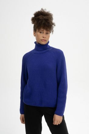 Mela Damen vegan Rippstrick Rollkragenpullover Chirha Kr&auml;ftiges Blau