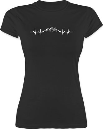 Shirtracer Shirt Damen - Skiurlaub Apres Ski - Berge Herzschlag I Geschenk Bergliebhaber I Bergliebe - L - Schwarz - skishirt apr&egrave;s-ski-t-Shirt valemtinstagsgesc