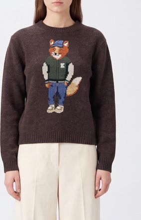 Maison Kitsun&eacute; Wollpullover mit Rundhals und Chillax Fox-Logopatch