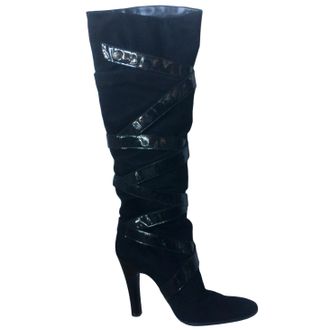 Giuseppe Zanotti Suede & Patent Leather Heeled Long Boots Size 37