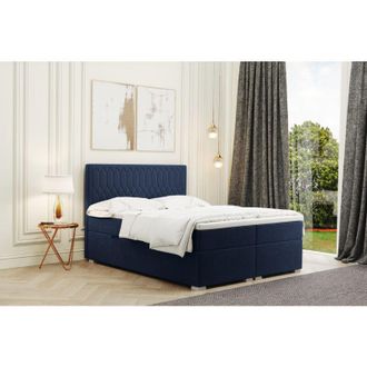 KAISER M&ouml;bel Boxspringbett mit bettkasten und matratze + topper rimini stoff Riviera Blau 120x200 cm - Kaiser
