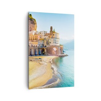 Arttor Wandbilder Dekoration Wohnzimmer Küste Amalfi Italien Bilder auf Leinwand 80x120cm Leinwandbild mit Rahmen Schlafzimmer Küche Deko Wand Kunstdruck Art