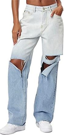 TOMWELL Pantalons Femme Denim Printemps Straight Jeans Taille Haute Jean Leggings Sexy Evasé Pantalons en Denim Boyfriend Droit Pantalon Pantalon Bleu Casual 
