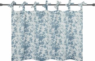 Loberon Scheibengardine Emilie, Romantisches Toile-De-Jouy-Muster, mit Dekorativen Bindeb&auml;ndern, Sichtschutz, Fenstergardine, Baumwolle, Leinen, blau/beige