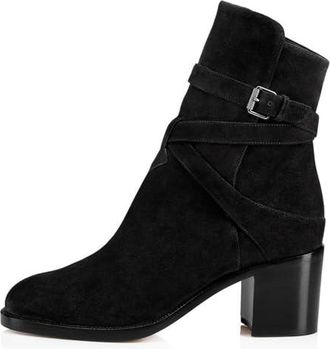 Generic Bottines Confortables &agrave; Talon Carr&eacute; &eacute;pais pour Femmes, Bottines Courtes &eacute;l&eacute;gantes &agrave; Boucle et Bout Rond, Chaussures Classiques &agrave; Talons mi-Hauts pour 